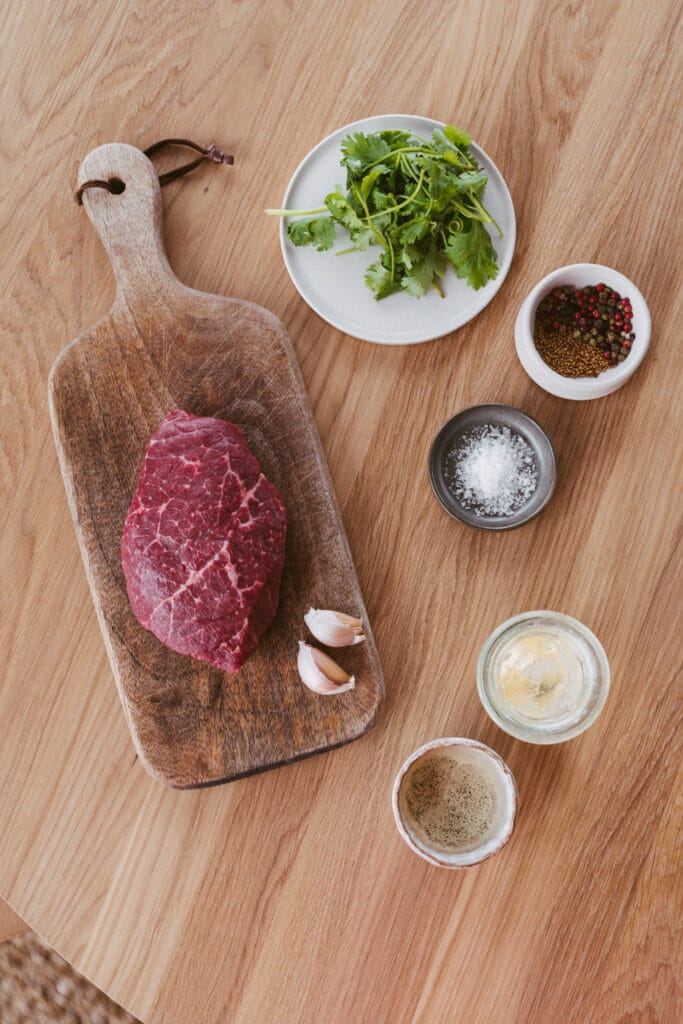 Topside Beef Steak with White Wine, Peppercorn And Coriander Sauce ...
