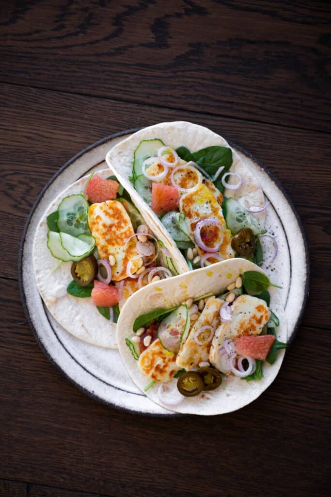 10-Minute Halloumi And Fresh Veggie Tortillas – Kitchen Julie
