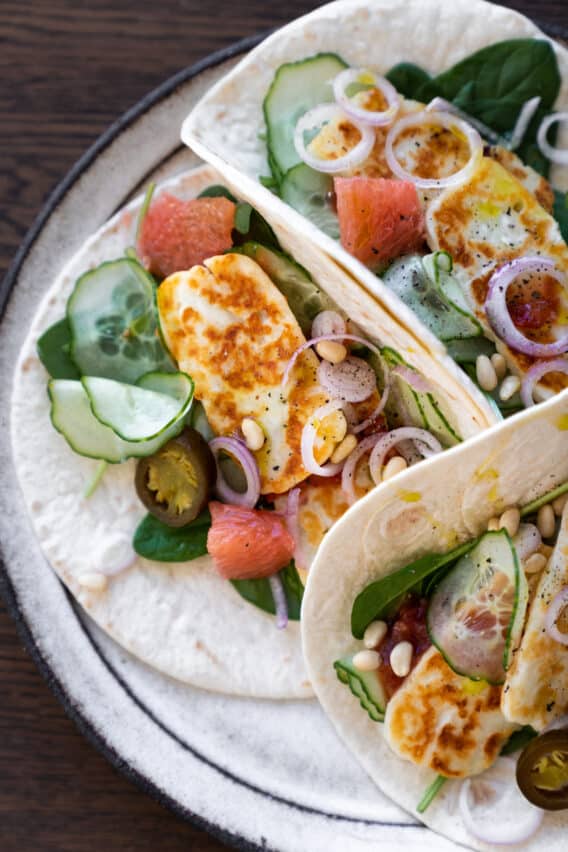 10-Minute Halloumi And Fresh Veggie Tortillas – Kitchen Julie