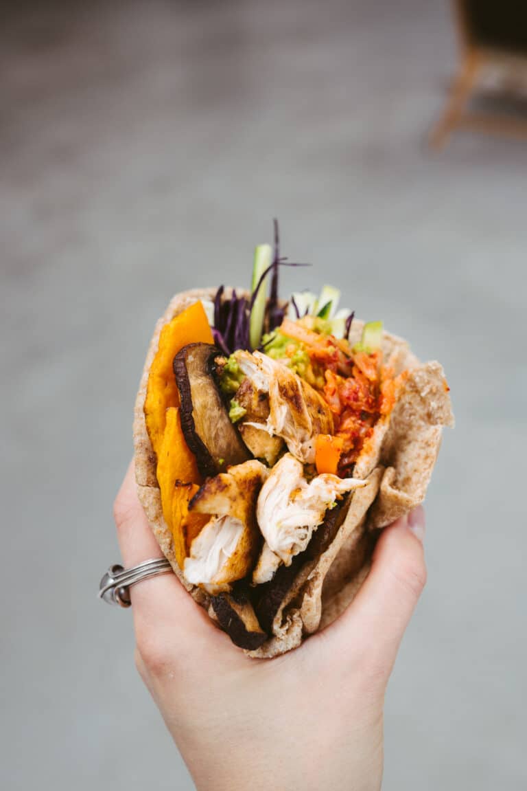 Chicken And Veggie Pita Sandwich With Kimchi – Kitchen Julie
